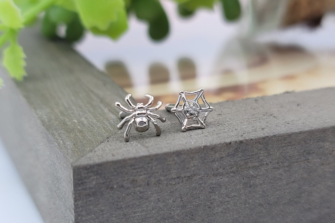 16G* Small Spider and Spider Web Cartilage Piercing/post Bar Externally ...