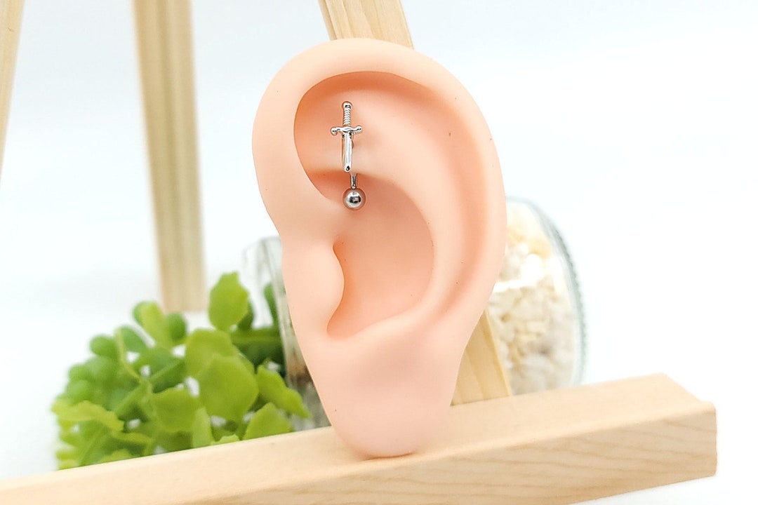 16G* Dagger ROOK Cartilage Piercing/ Top Design Size: 13.4 Mm / Curved ...