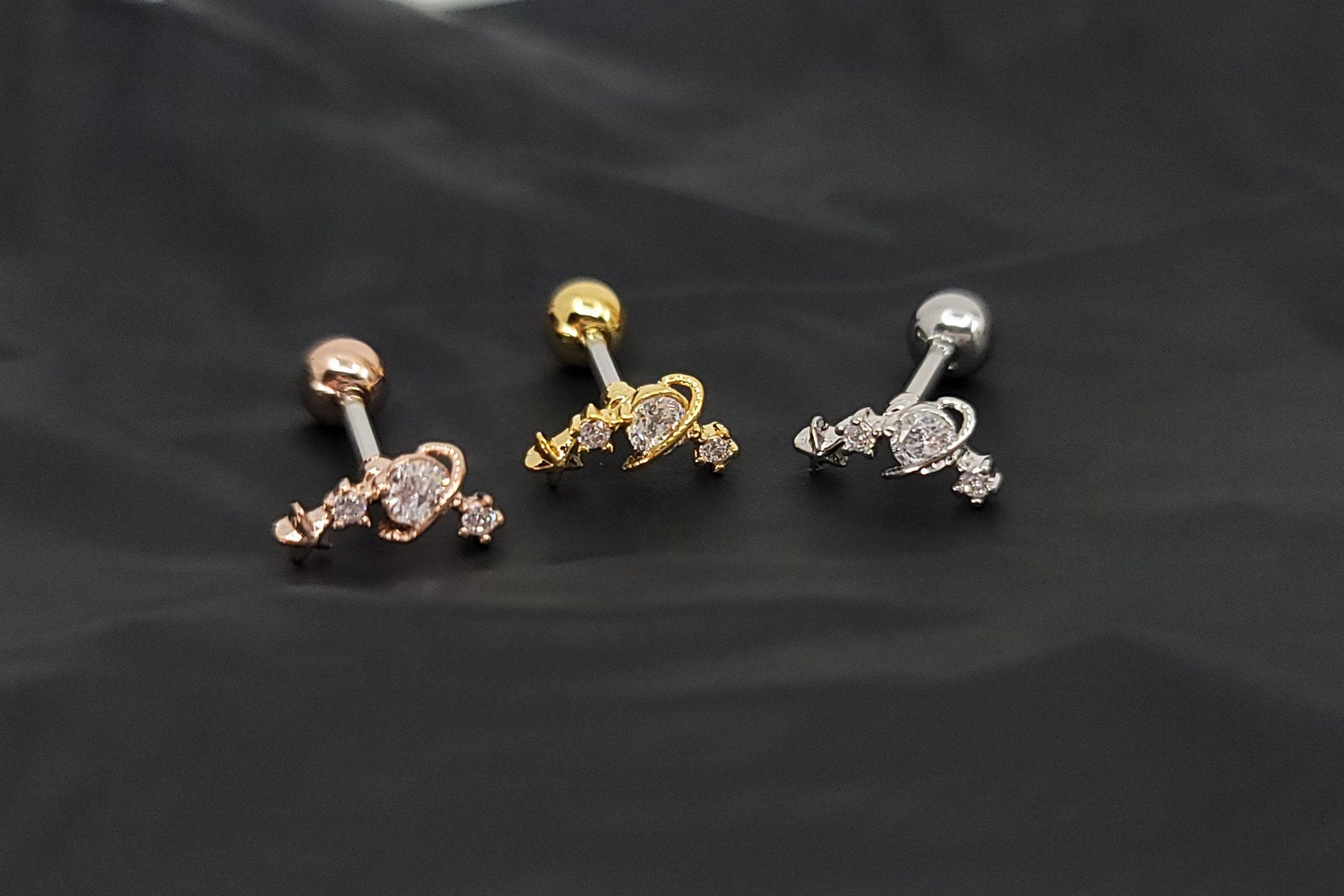 16G Planet with Stars CZ Piercing/Top Design Size: 9mm | Etsy