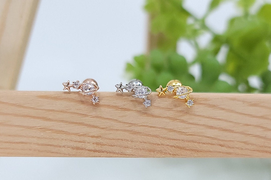 16G* Planet With Stars CZ Piercing/top Design Size: 9mm Long/various ...