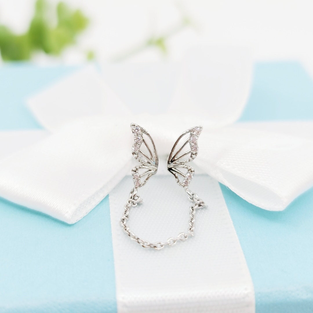16G Dainty Butterflies With Chain Connected Cartilage Piercing ...