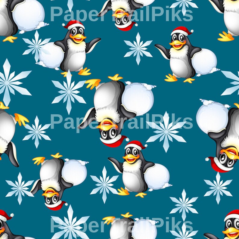 Penguins Snowflakes Digital Papers, Seamless Holiday Wallpaper ...