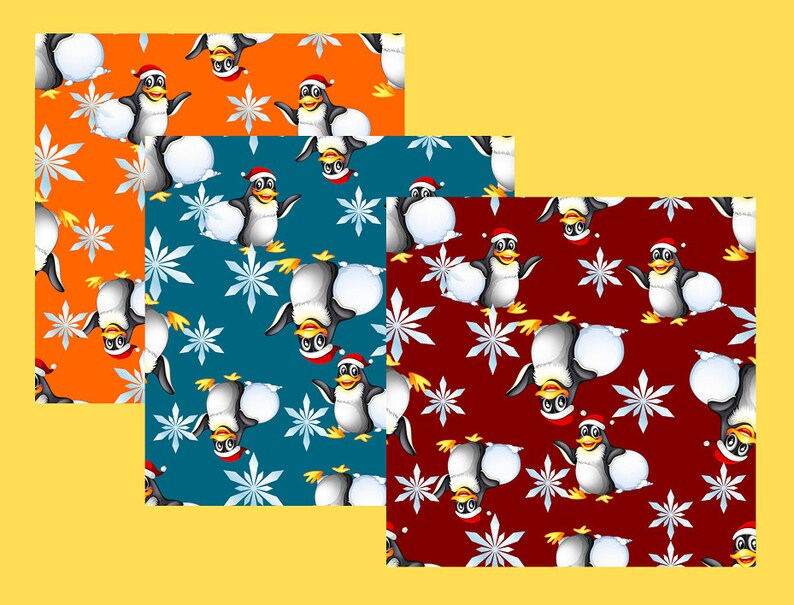 Penguins Snowflakes Digital Papers, Seamless Holiday Wallpaper ...