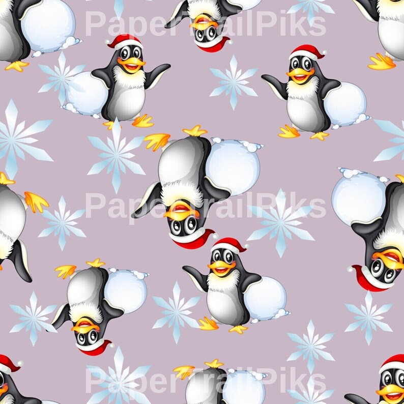 Penguins Snowflakes Digital Papers, Seamless Holiday Wallpaper ...