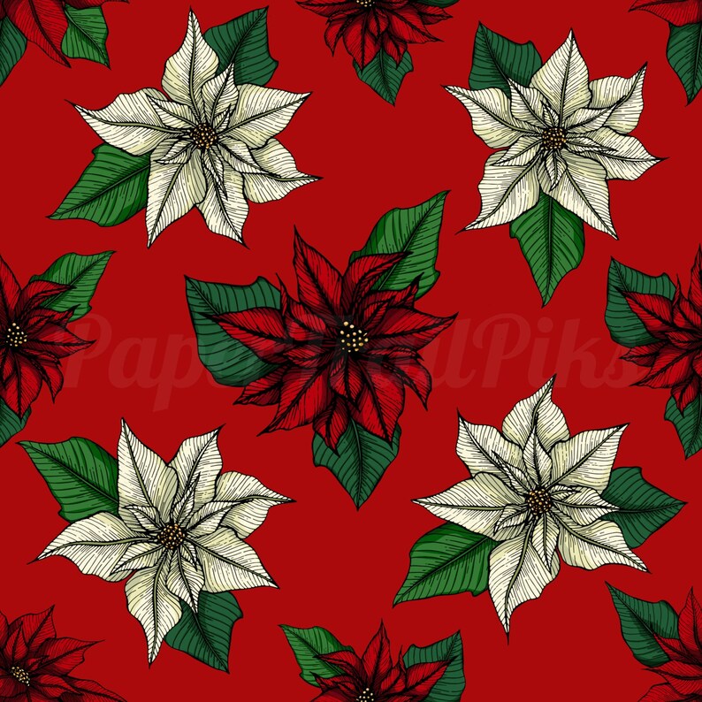 Poinsettia Christmas Flowers, Digital Paper Downloads, 34 Seamless ...