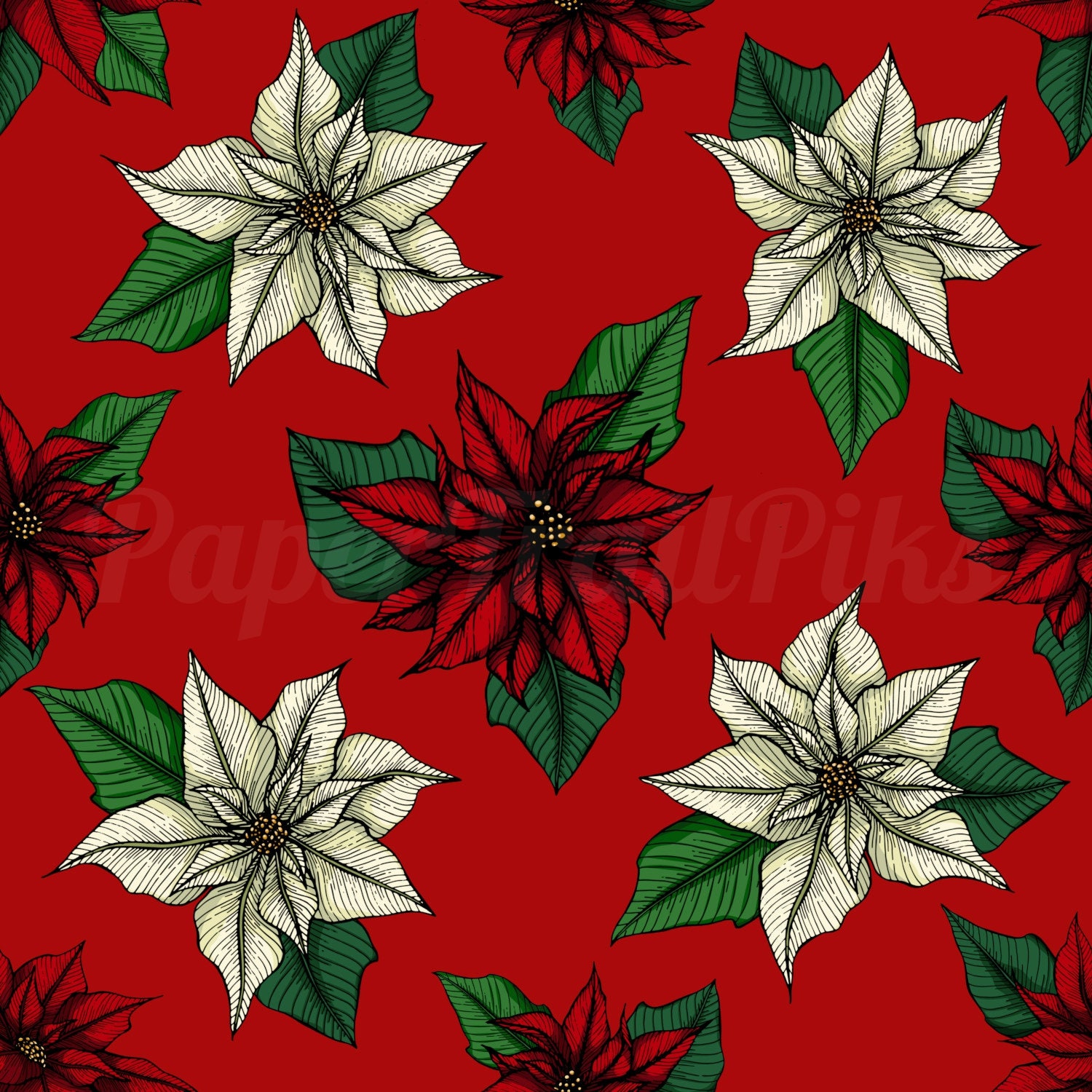 Poinsettia Christmas Flowers, Digital Paper Downloads, 34 Seamless ...