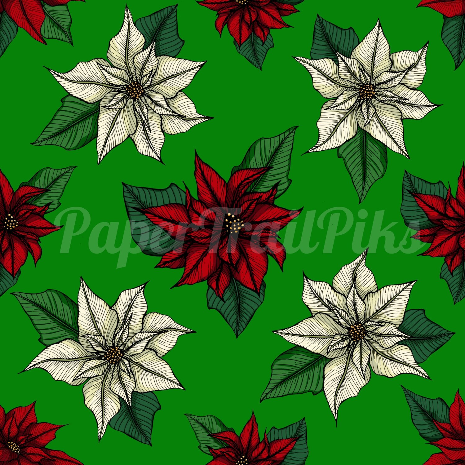 Poinsettia Christmas Flowers, Digital Paper Downloads, 34 Seamless ...