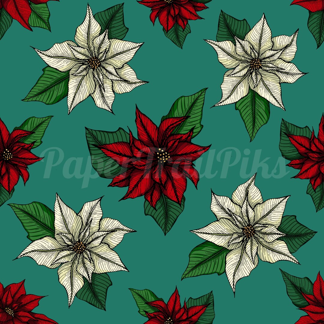 Poinsettia Christmas Flowers, Digital Paper Downloads, 34 Seamless ...