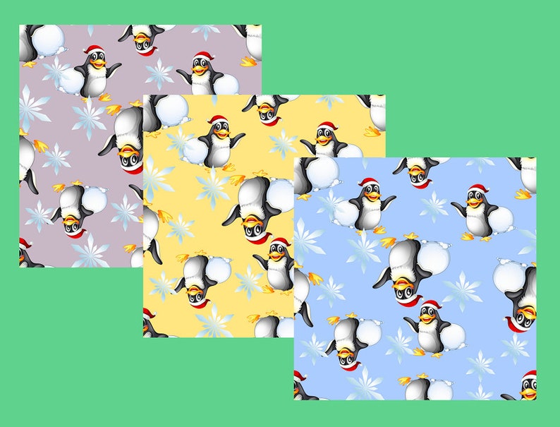 Penguins Snowflakes Digital Papers, Seamless Holiday Wallpaper ...