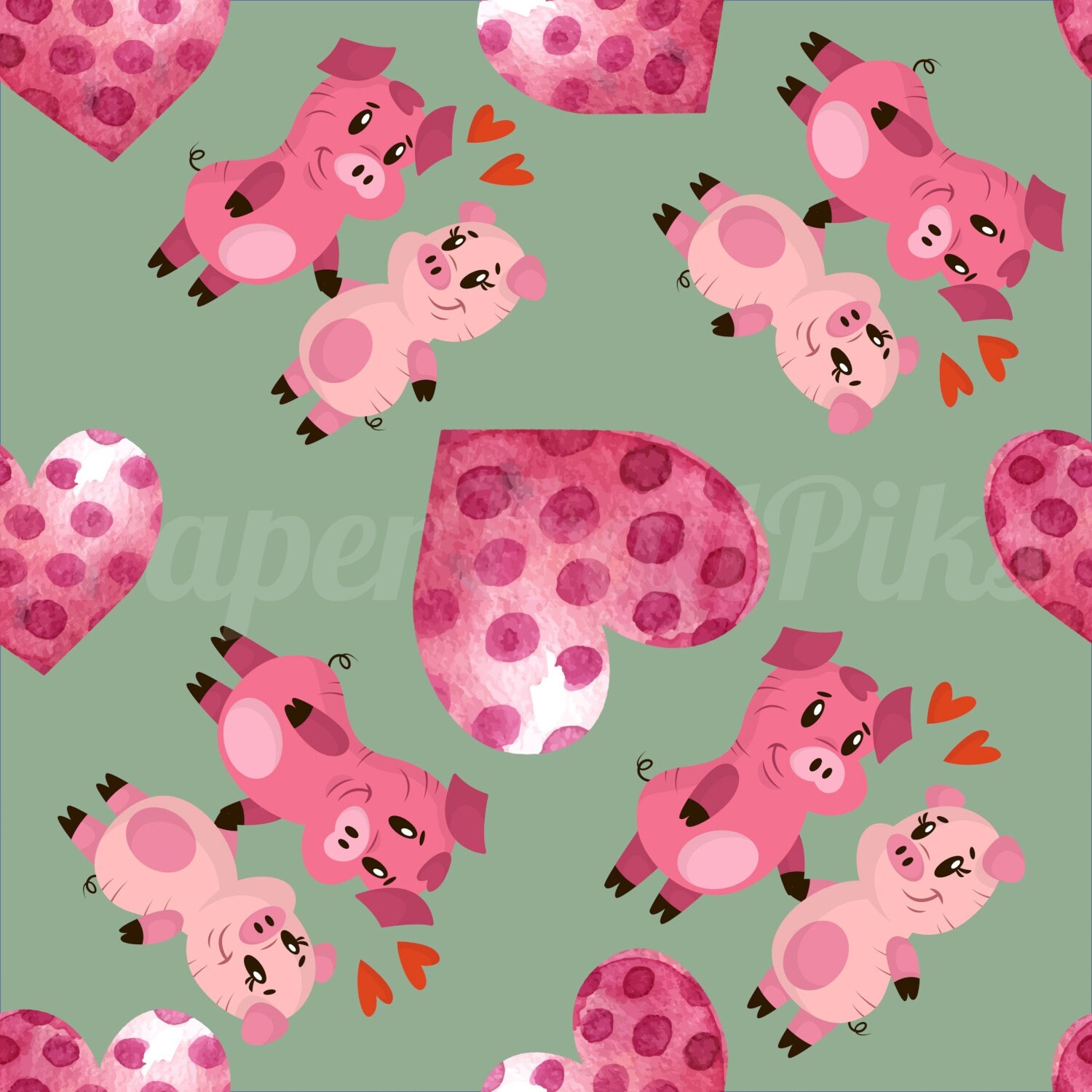 18 Valentine's Day Hearts, Pigs Digital Papers, Seamless Scrapbooking ...