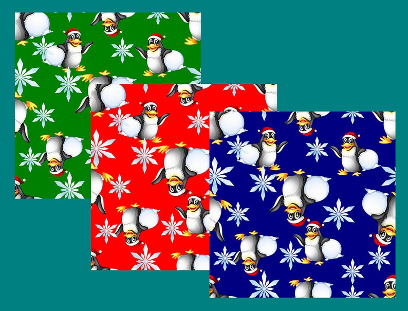 Penguins Snowflakes Digital Papers, Seamless Holiday Wallpaper ...