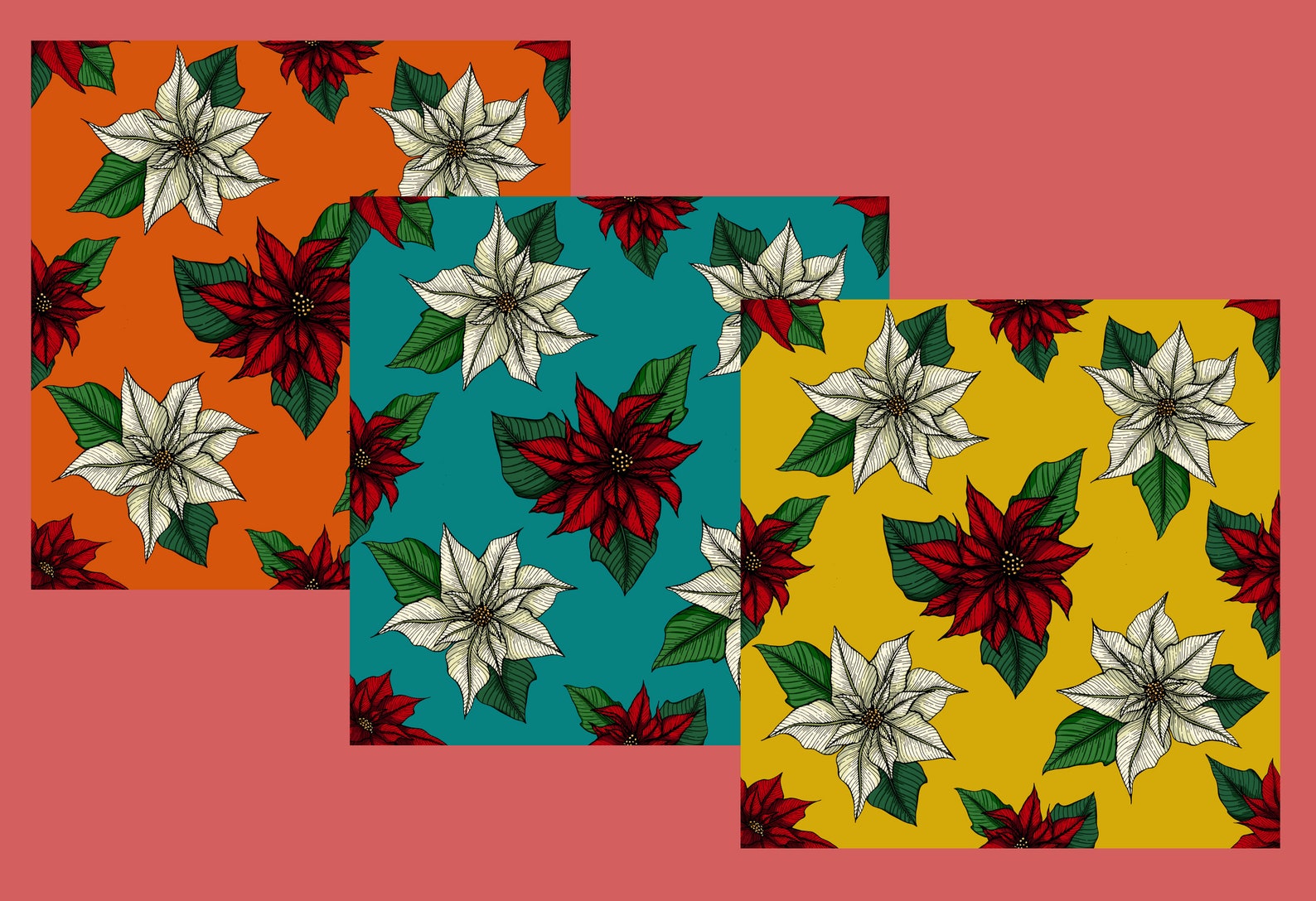 Poinsettia Christmas Flowers, Digital Paper Downloads, 34 Seamless ...