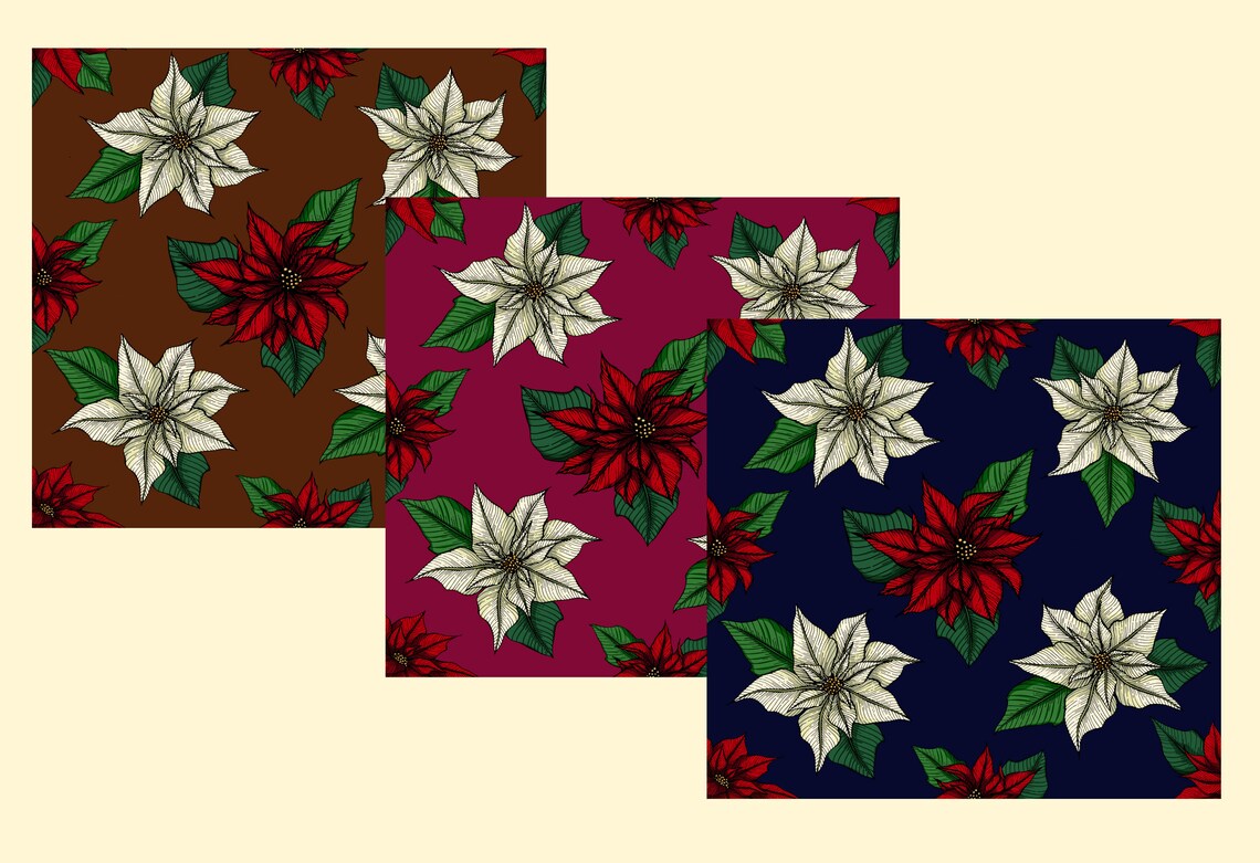 Poinsettia Christmas Flowers, Digital Paper Downloads, 34 Seamless ...