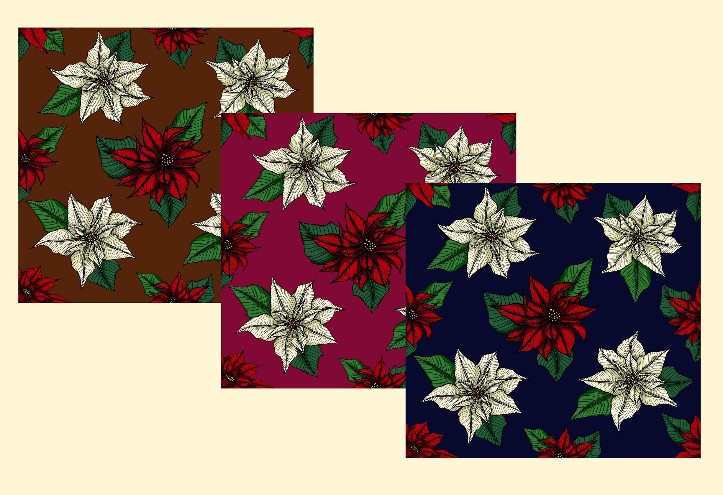 Poinsettia Christmas Flowers, Digital Paper Downloads, 34 Seamless ...