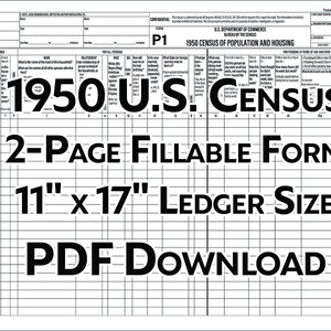 PDF: 1950 US Census Fillable Form 11" X 17" Ledger Size Download ...