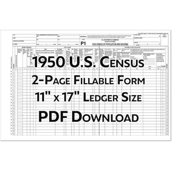 PDF: 1950 US Census Fillable Form 11 X 17 Ledger | Etsy
