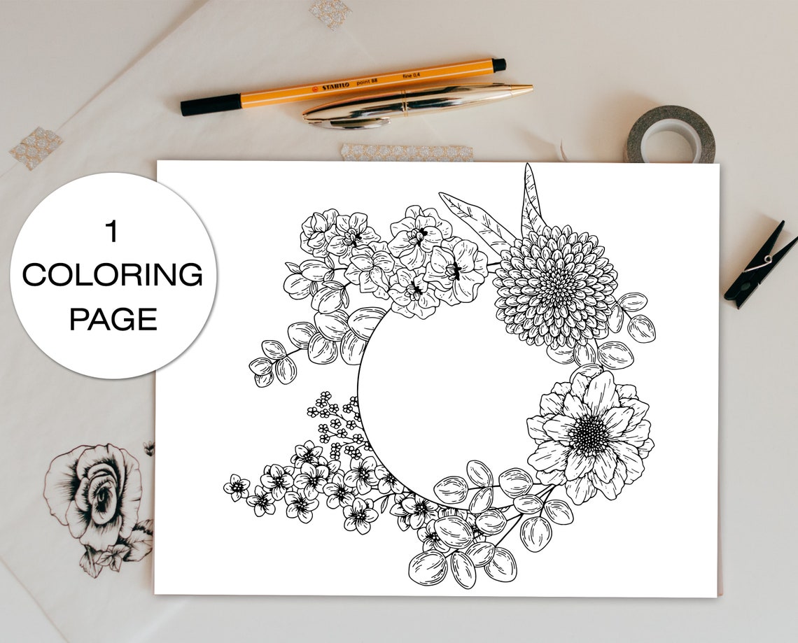 Botanical Adult Coloring Books. Coloring Page PDF. Flower Coloring ...