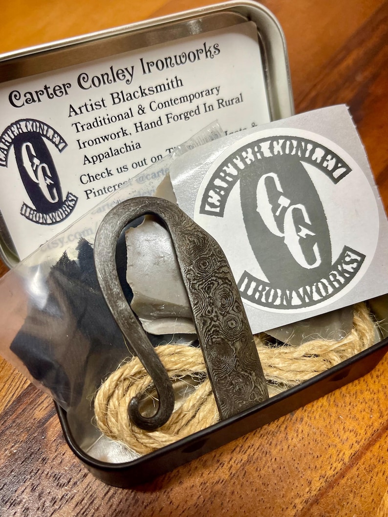 Hand Forged Damascus Flint Striker Fire Steel Blacksmith Made Ohio Made ...