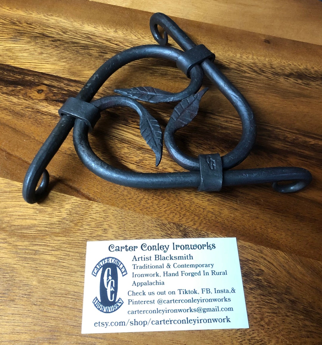 Hand Forged Trivet Pot Holder Leaf Themed Hot Plate Candle Holder ...
