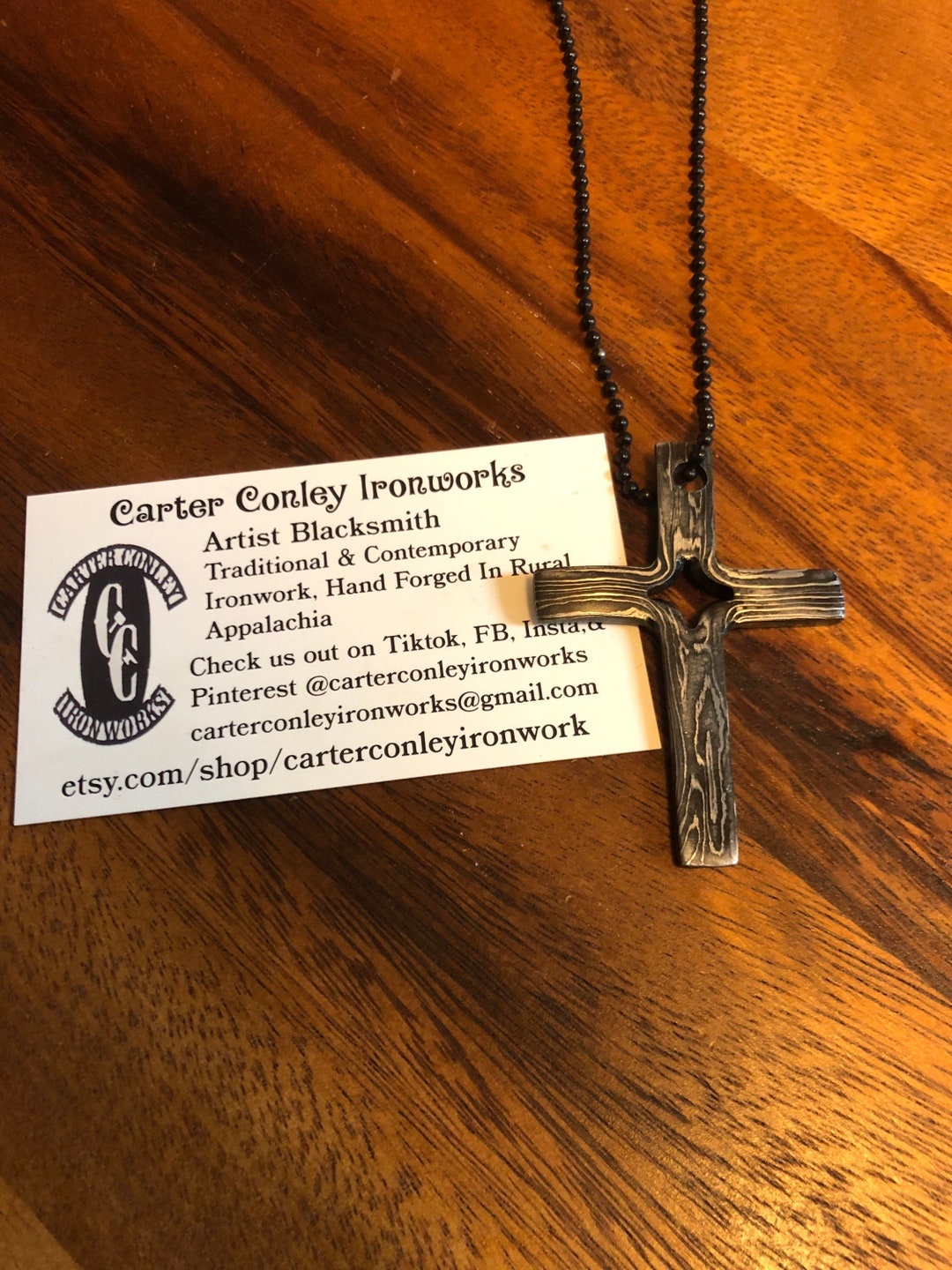 Damascus Steel Split Cross Necklace Blacksmith Made in Rural Appalachia ...