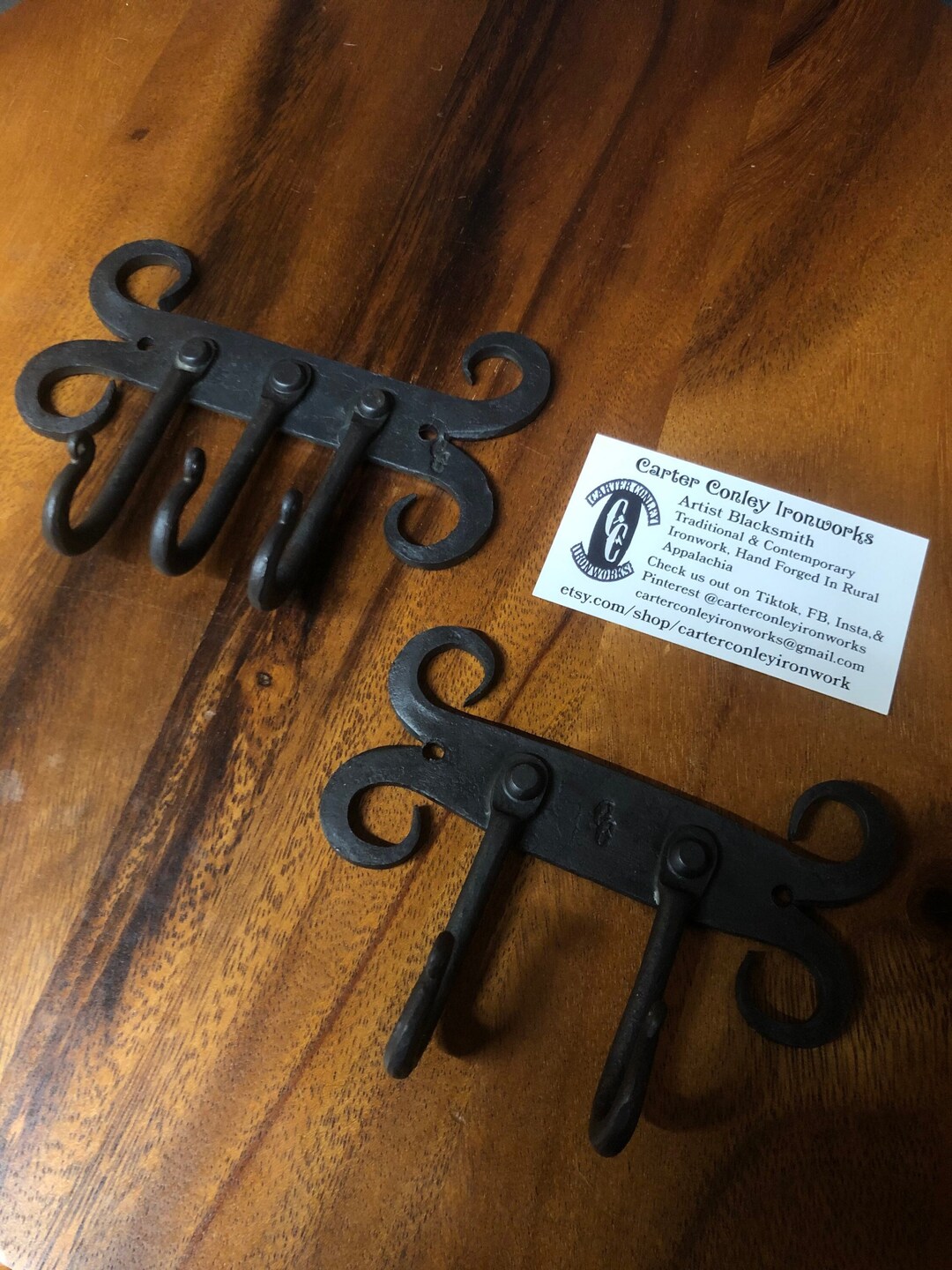 Set of Two Hand Forged Hook Racks With Rams Head Scrolls Traditional ...