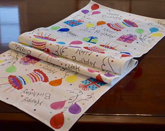 Happy Birthday Table Runner Cotton Celebrate Tablecloth - Etsy