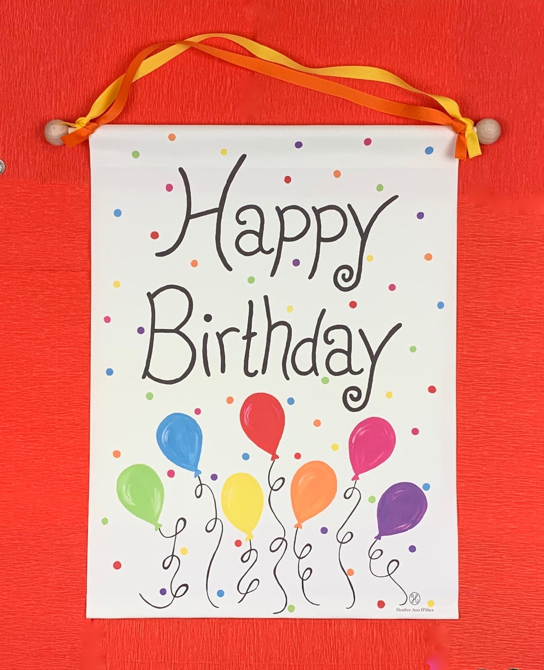 Happy Birthday Banner, Heirloom Cotton Fabric Sign, Wall Decor, Party ...