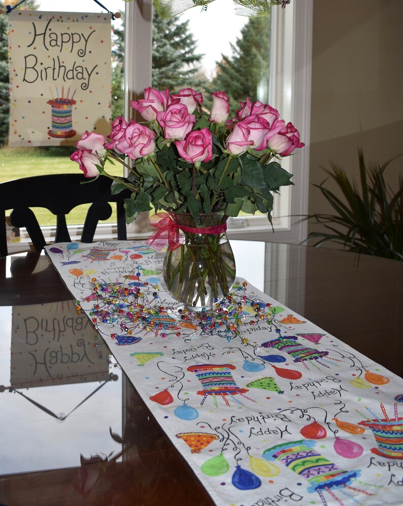 Happy Birthday Table Runner Cotton Celebrate Tablecloth - Etsy