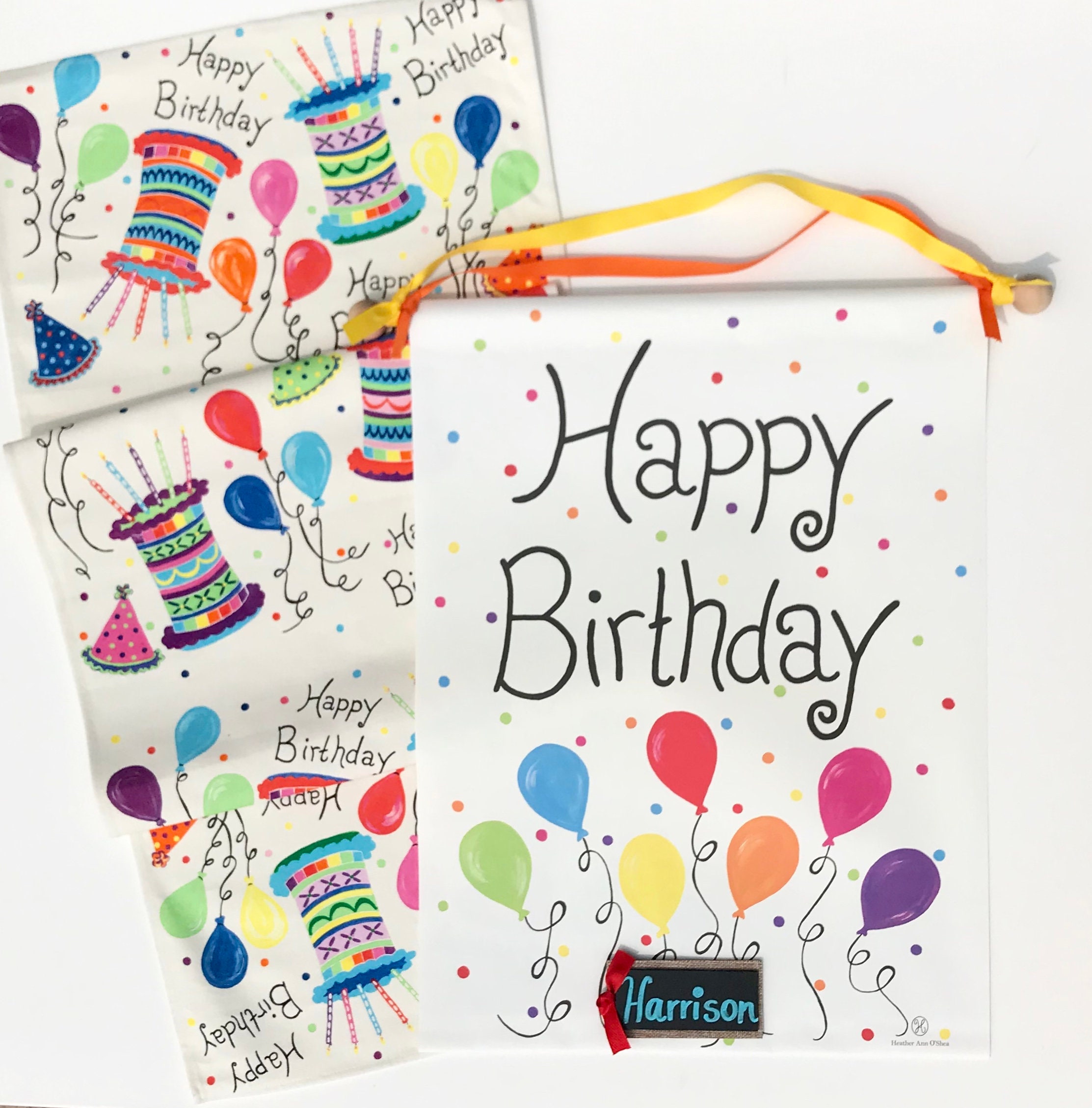 Happy Birthday Banner Heirloom Cotton Fabric Sign Wall | Etsy