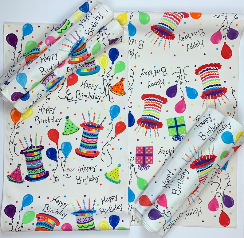 Happy Birthday Table Runner Cotton Celebrate Tablecloth - Etsy