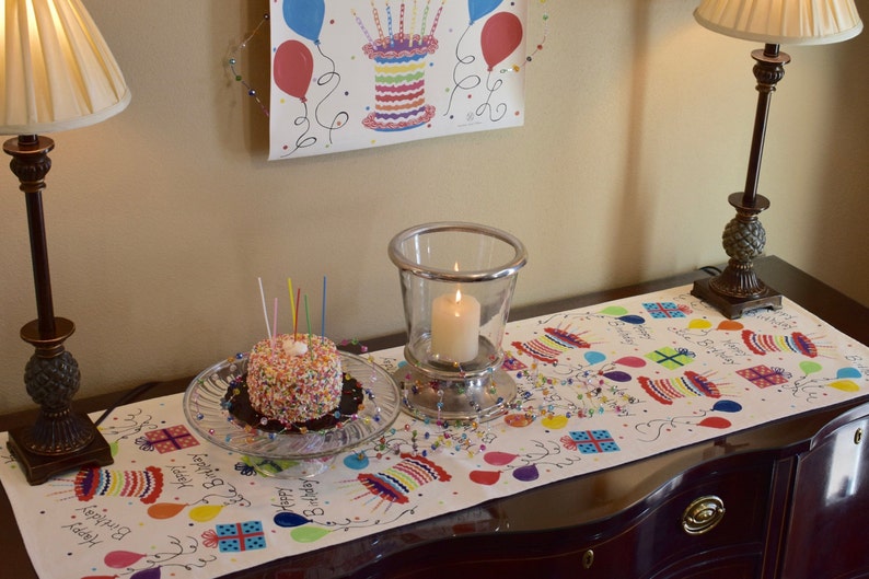 Happy Birthday Table Runner Cotton Celebrate Tablecloth - Etsy