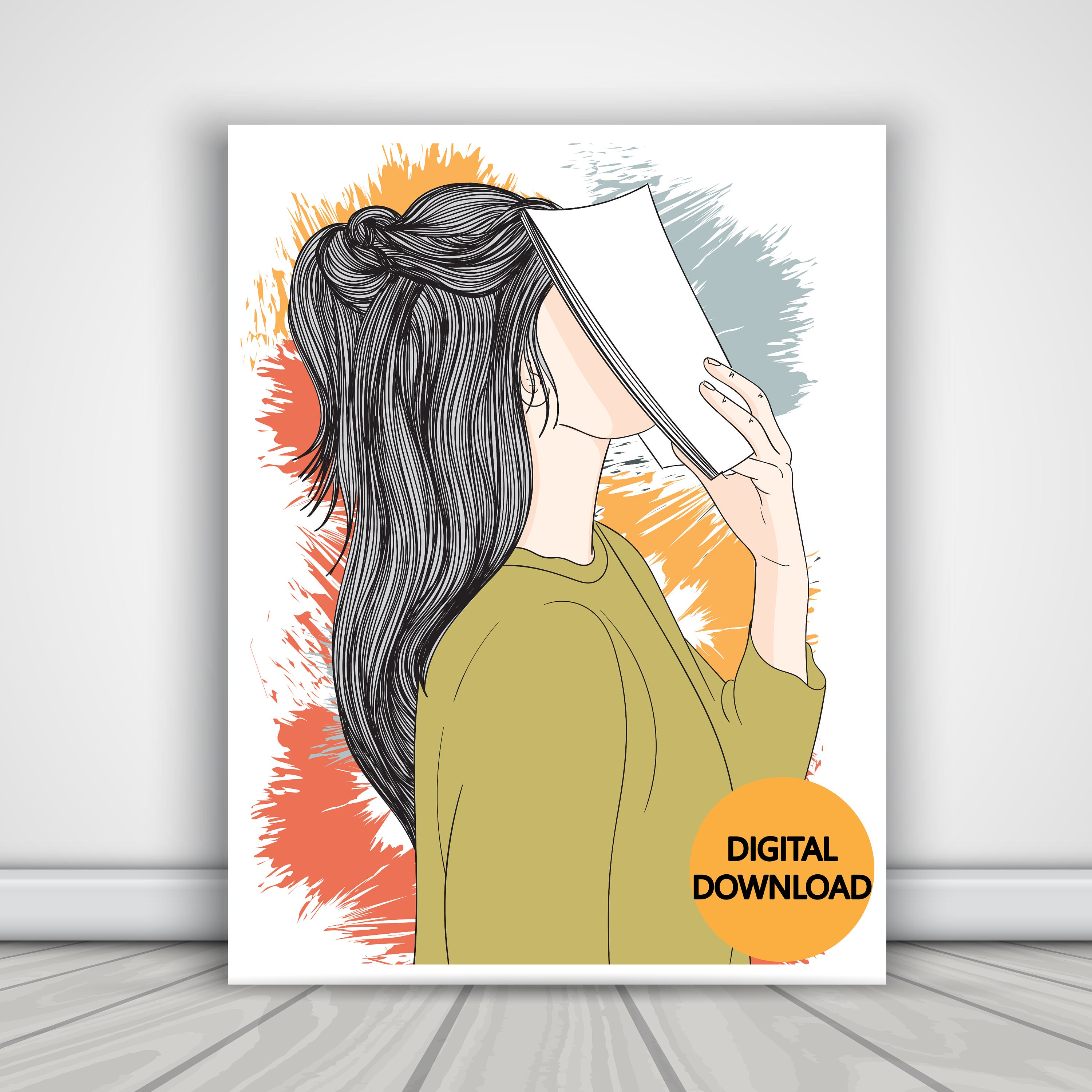 Girl Tired of Reading Books, an Eye-catching and Colorful Wall Art ...