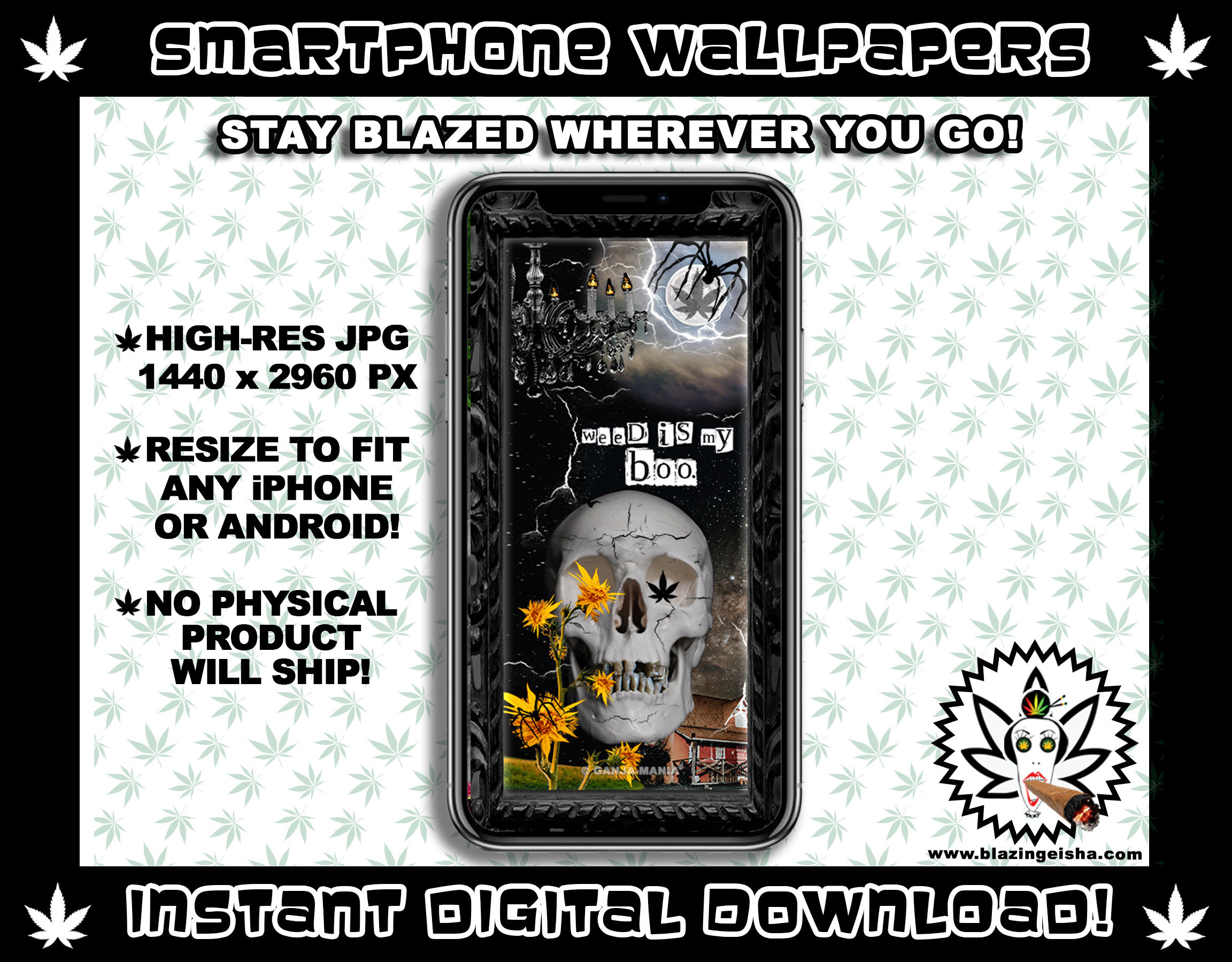 Halloween Skeleton Weed Humor Phone Wallpaper/background—iphone/android ...