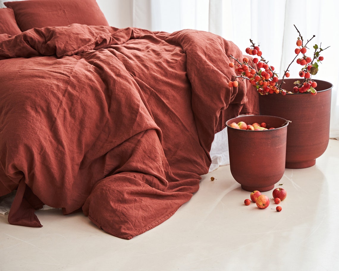 Linen Duvet Cover Red Brick Bedding Linen Bedding Pure - Etsy