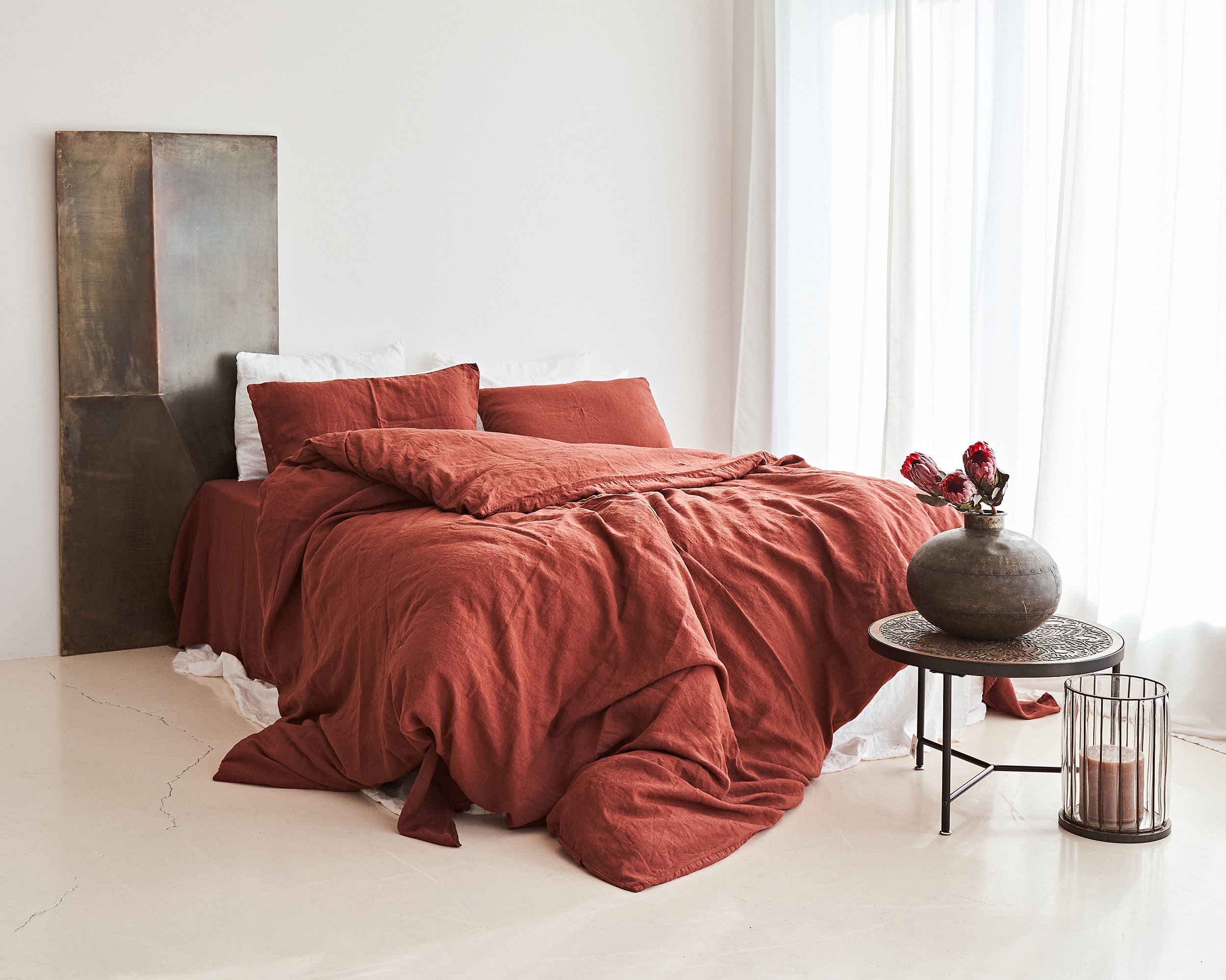 Linen Duvet Cover Red Brick Bedding Linen Bedding Pure | Etsy
