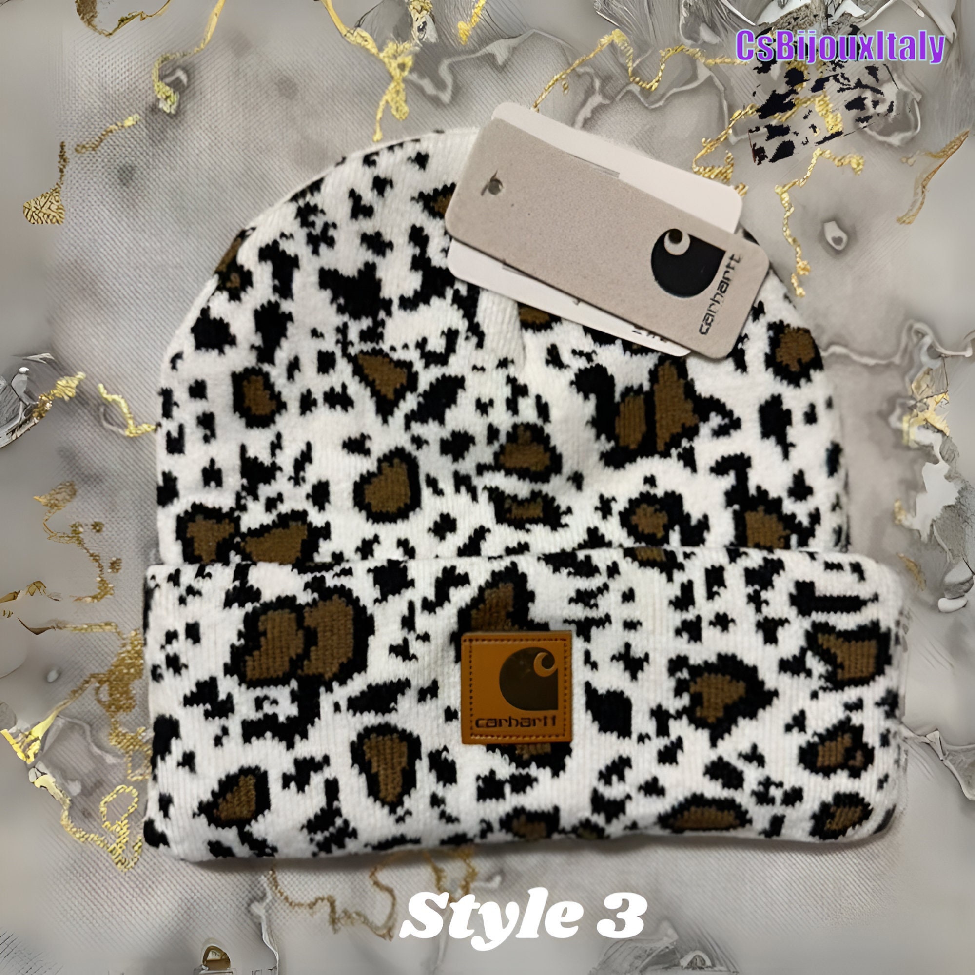 Adult Cowprint Carhartt Beanie Cow Knit Inspired, Cow Print Winter Hat ...