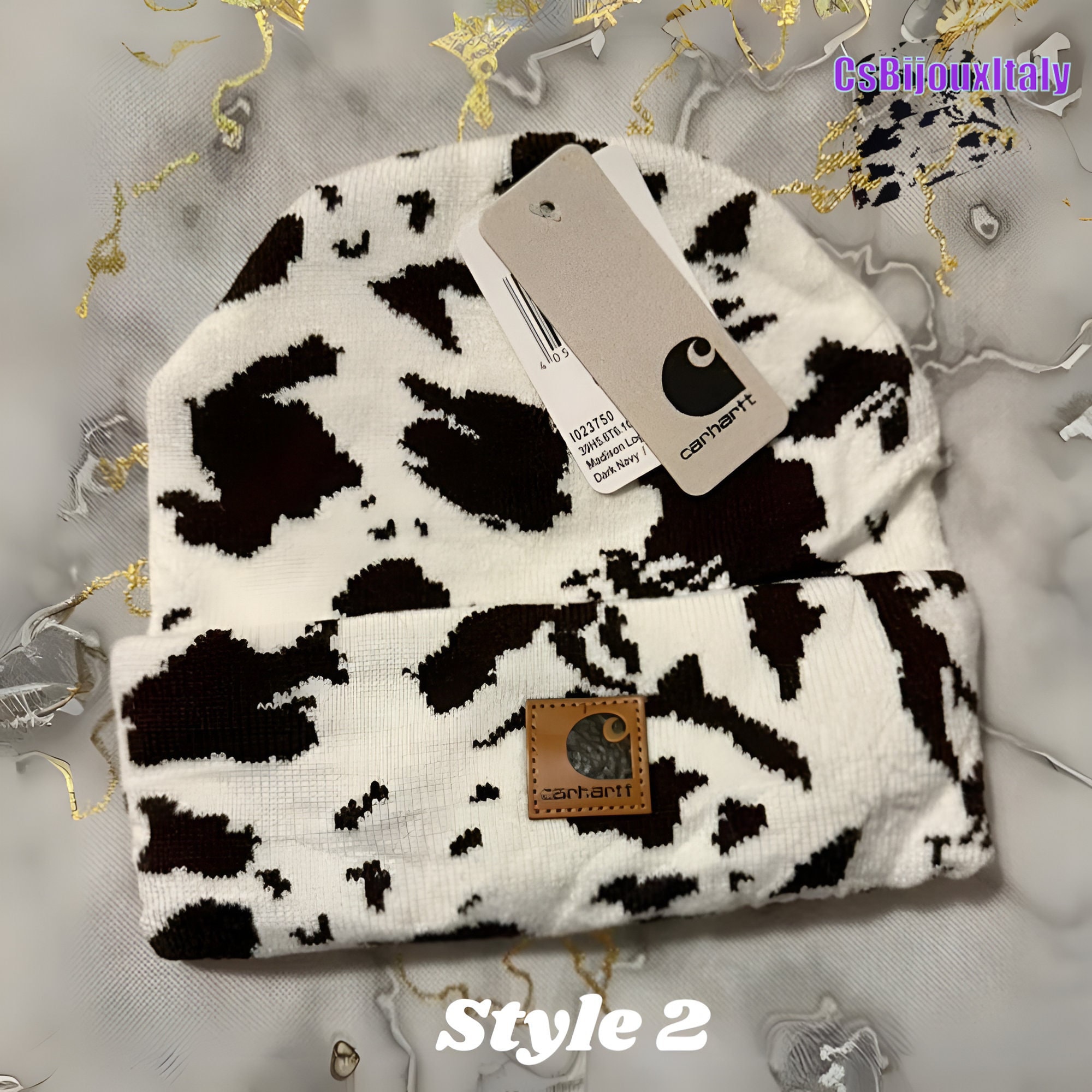 Adult Cowprint Carhartt Beanie Cow Knit Inspired, Cow Print Winter Hat ...