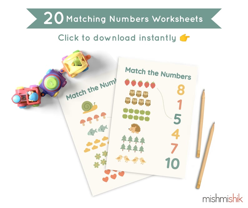 Number Matching Worksheets for Kids – 20 Printable Math Activities for ...
