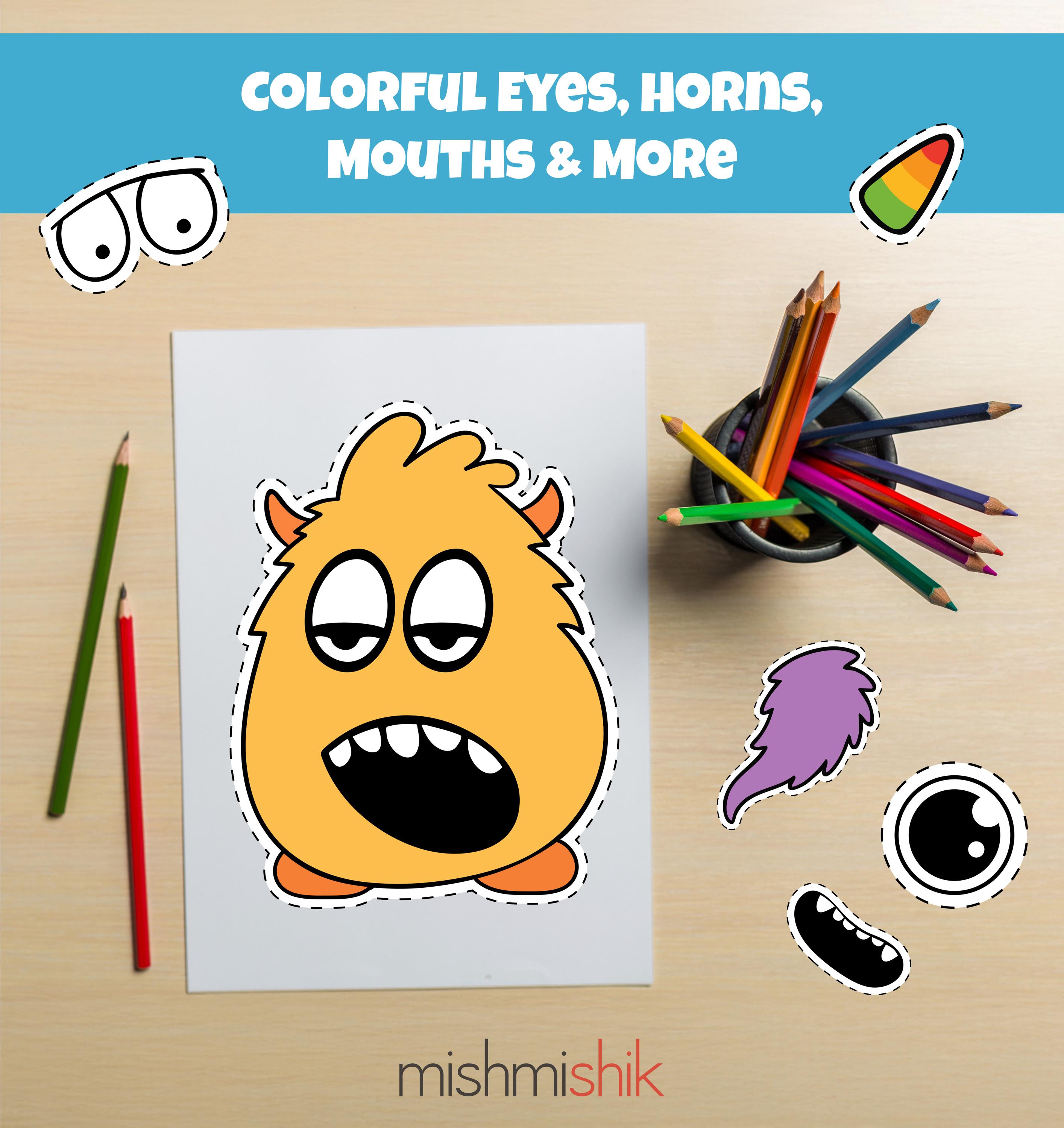 Printable Build-a-monster Craft Kit – Fun Mix & Match Activity With ...