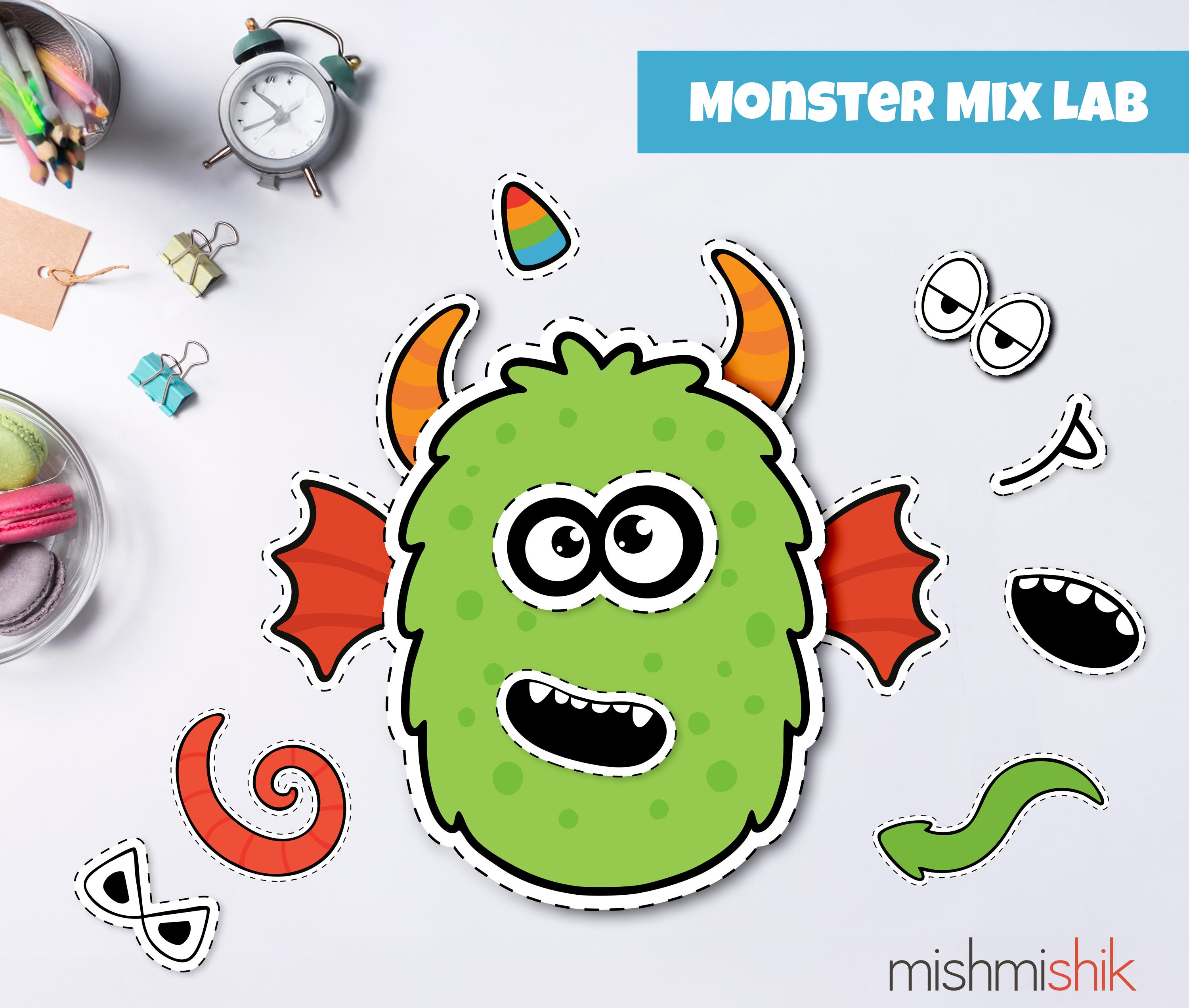 Printable Build-a-monster Craft Kit – Fun Mix & Match Activity With ...