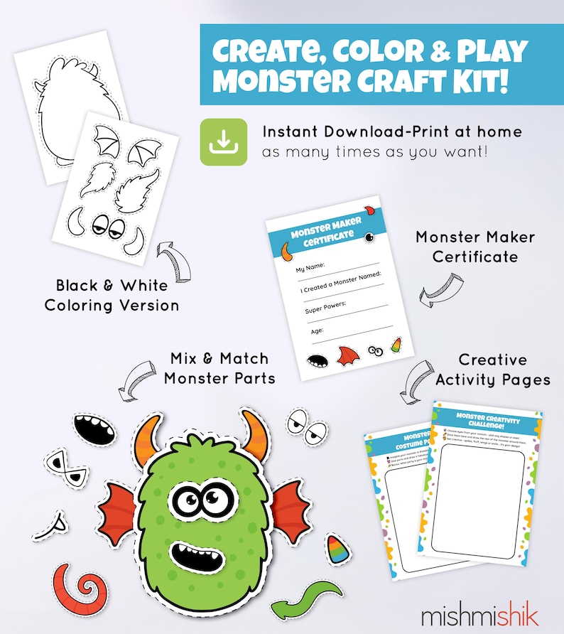 Printable Build-a-monster Craft Kit: Mix & Match Activity (PDF) - Etsy