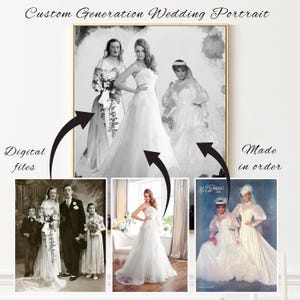 Three Generations Bridal Illustration Bride and Mom Generational Wedding Portrait Custom ...