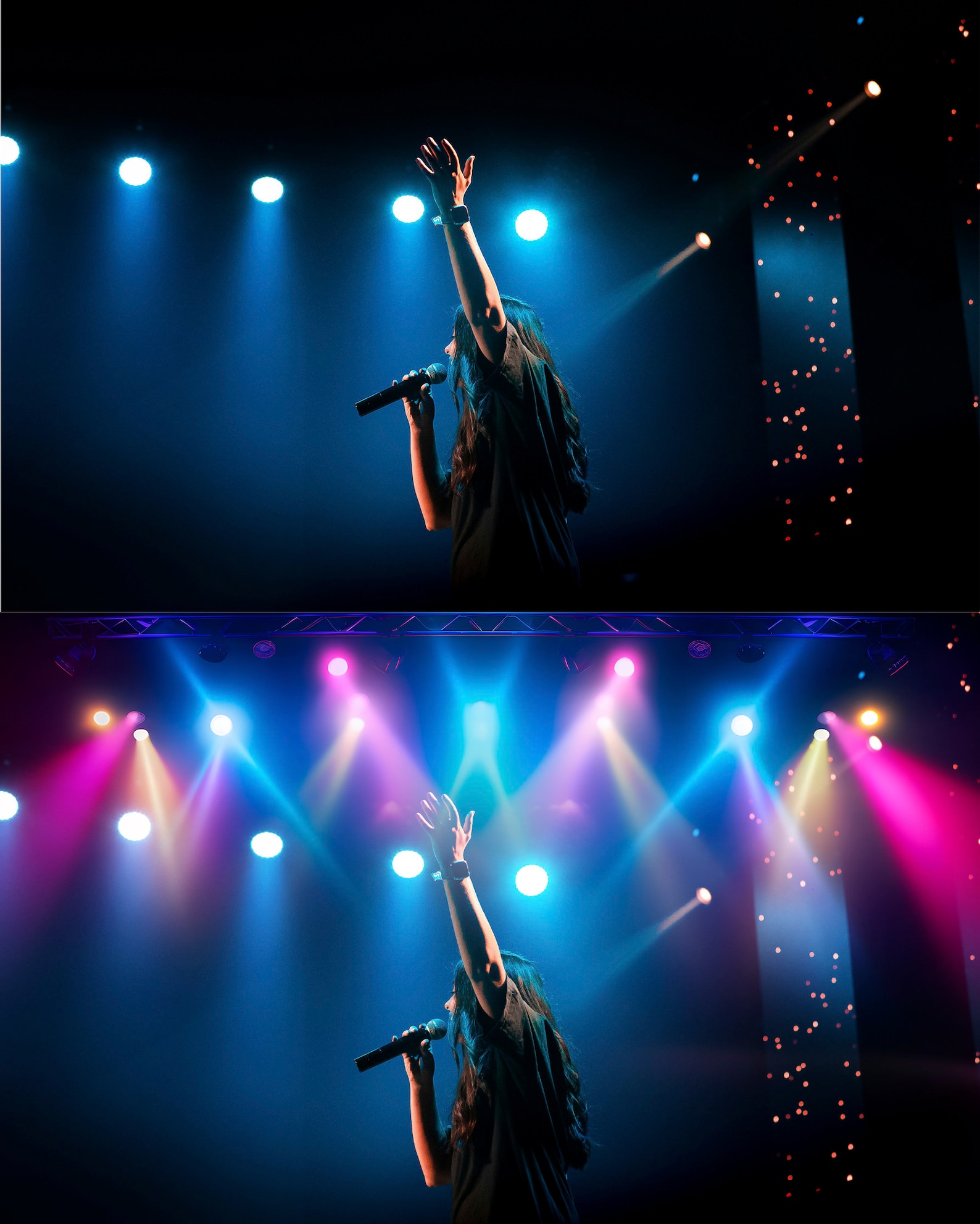 Stage Lights Overlay, Lens Flare Light, Spotlight Backdrop, Realistic ...
