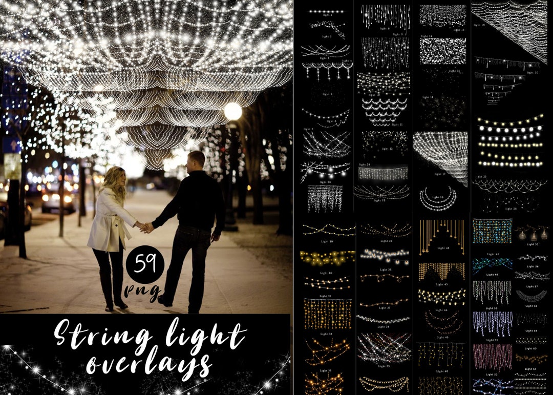 Christmas String Light Overlays, String Light Photo Effect, Garlands ...