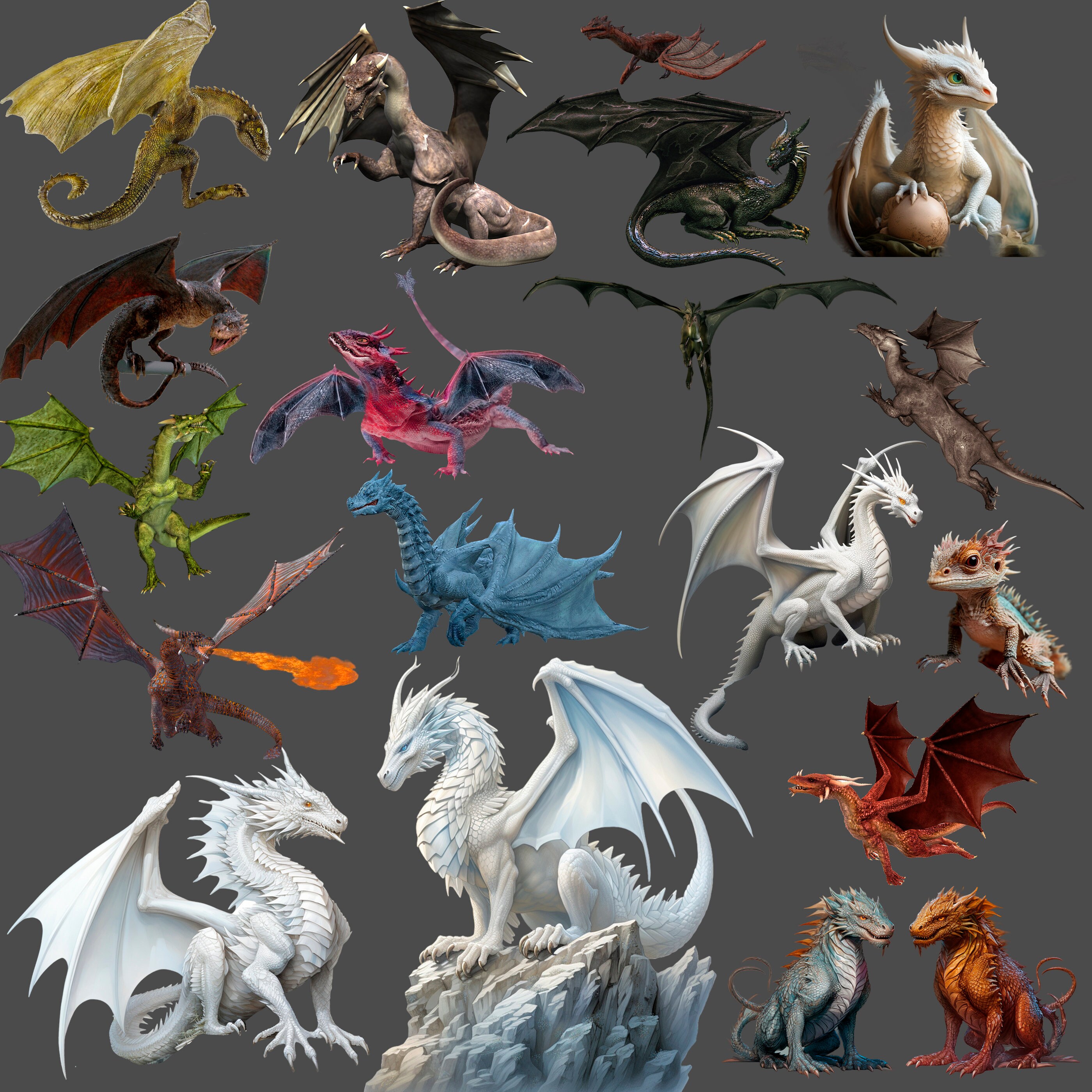 Dragon Overlays, Fantasy Creatures Overlays, Elemental Dragons Digital ...