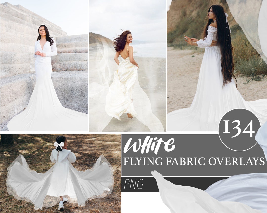 White Flying Fabric Dress Overlays, Flowing Cloth Wave, Silk Waving ...