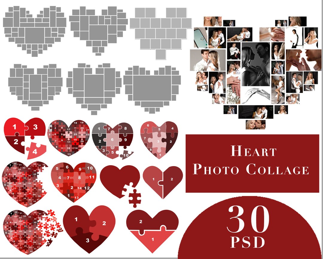 Heart Photo Collage Printable, Gift for Valentine's Day, Digital ...