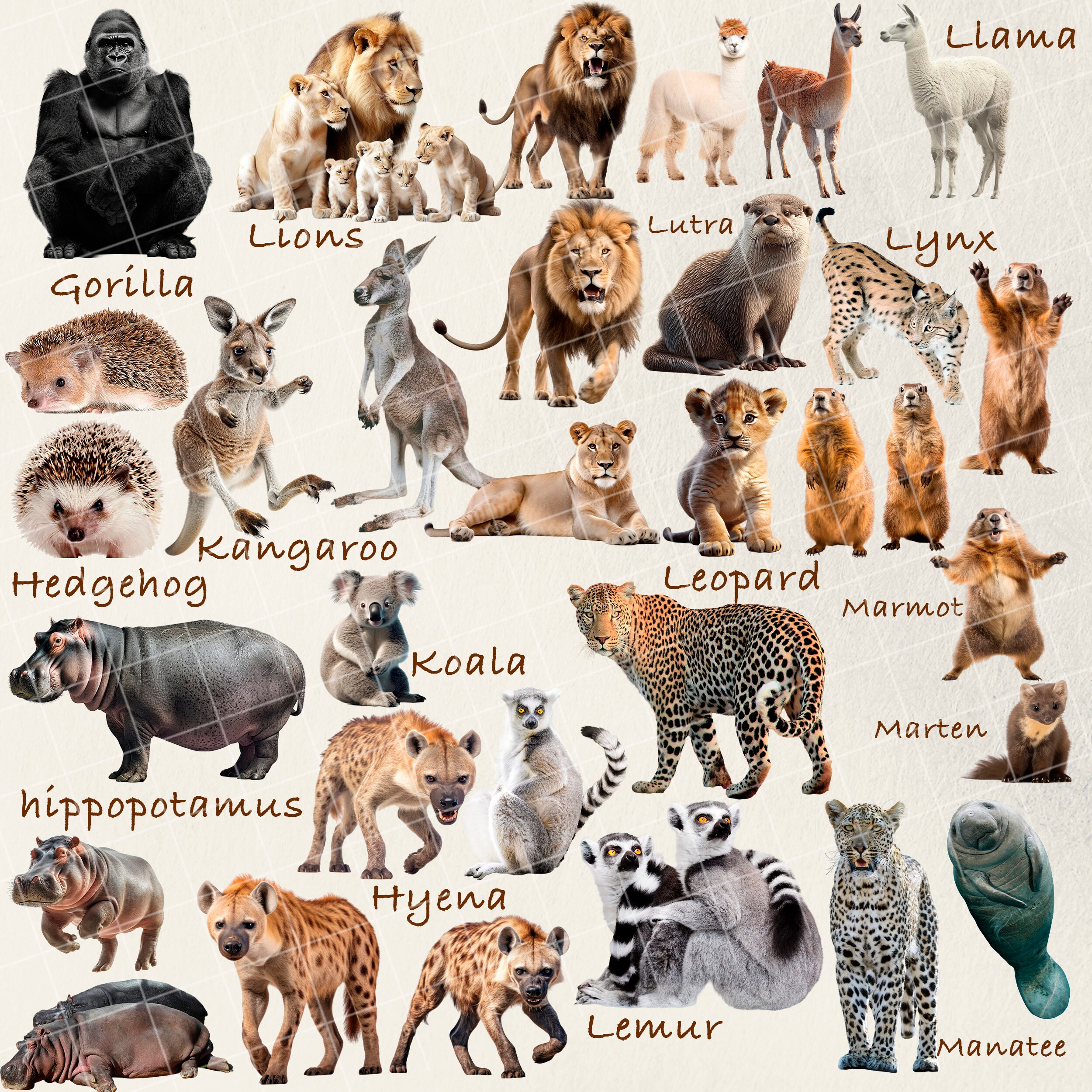 Wild Animal Clipart Bundle: Mammals PNG Images, Mammals Png, Animal ...