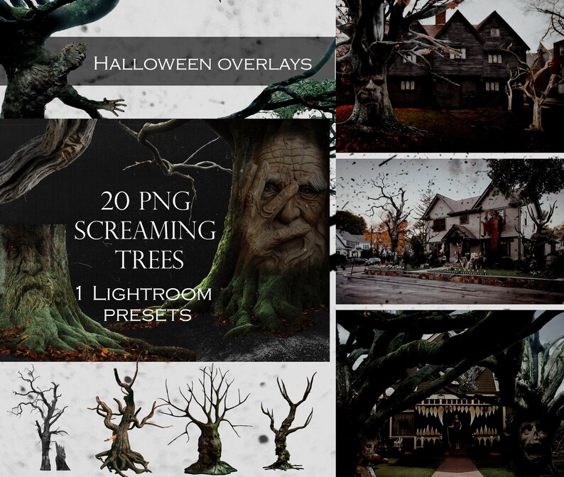 20 Screaming Trees Branches Halloween Overlays Spook Tree - Etsy