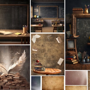 Back to School, Digital Library Background, Vintage School Backdrop ...